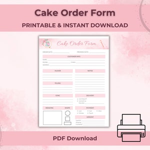 Printable Cake Order Form, Blank Digital Download Cake Order Form ...