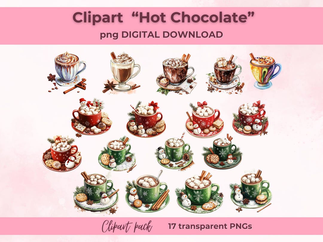 Christmas Hot Chocolate Clipart, Hot Chocolate PNG Bundle, Christmas ...
