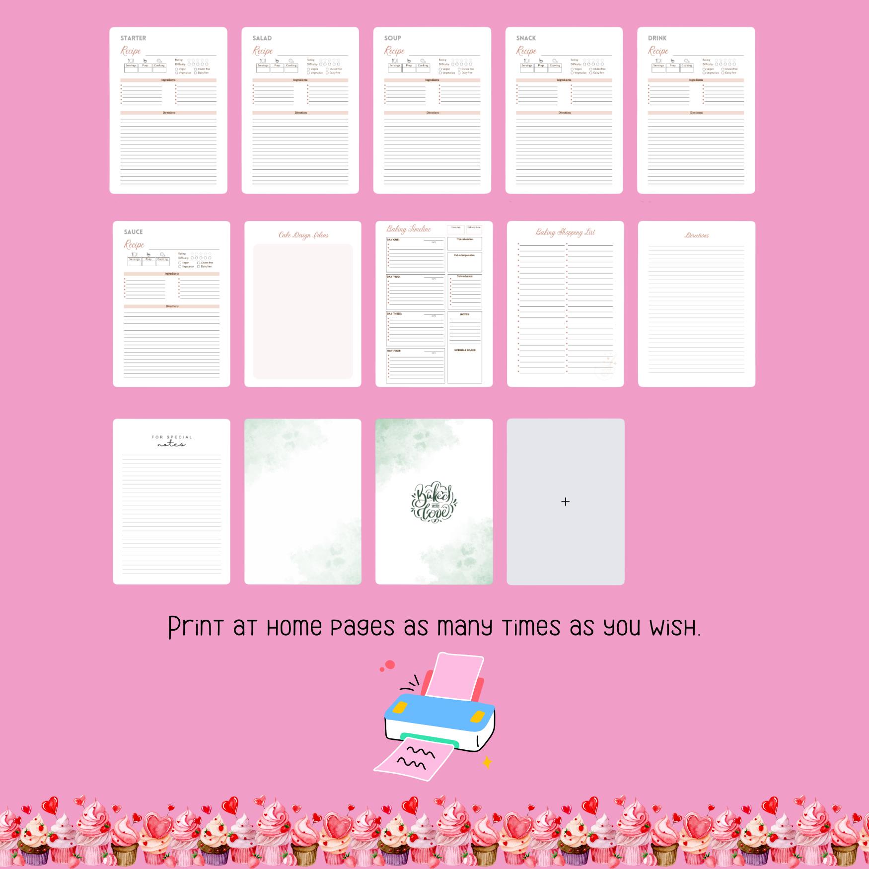 Printable Recipe Book Template | Custom Cookbook Pages | Baking Tips ...