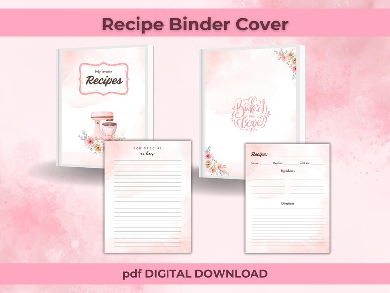 Printable Recipe Binder Cover, Recipe Binder, Recipe Box, Cake Order ...