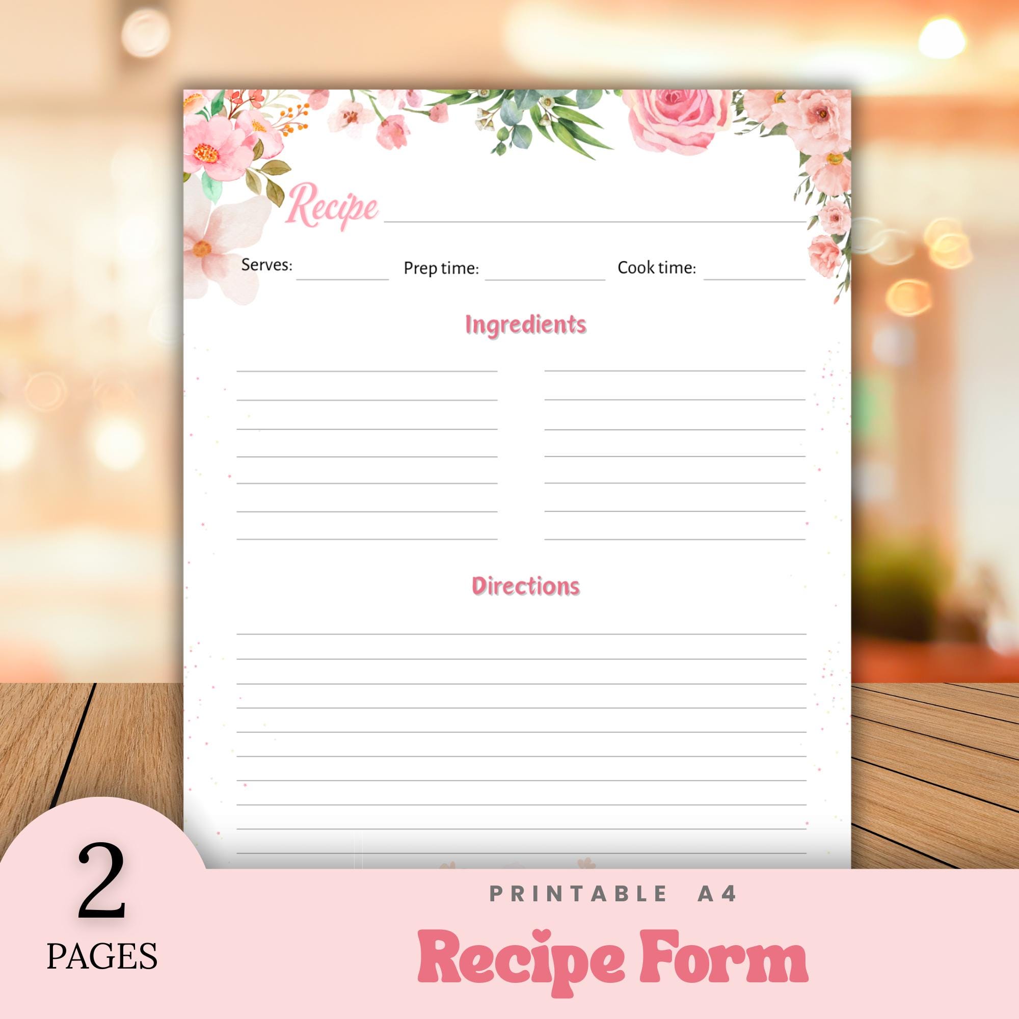 Printable Recipe Templates, Digital Download 8.5 X 11 Inch A4, Home ...