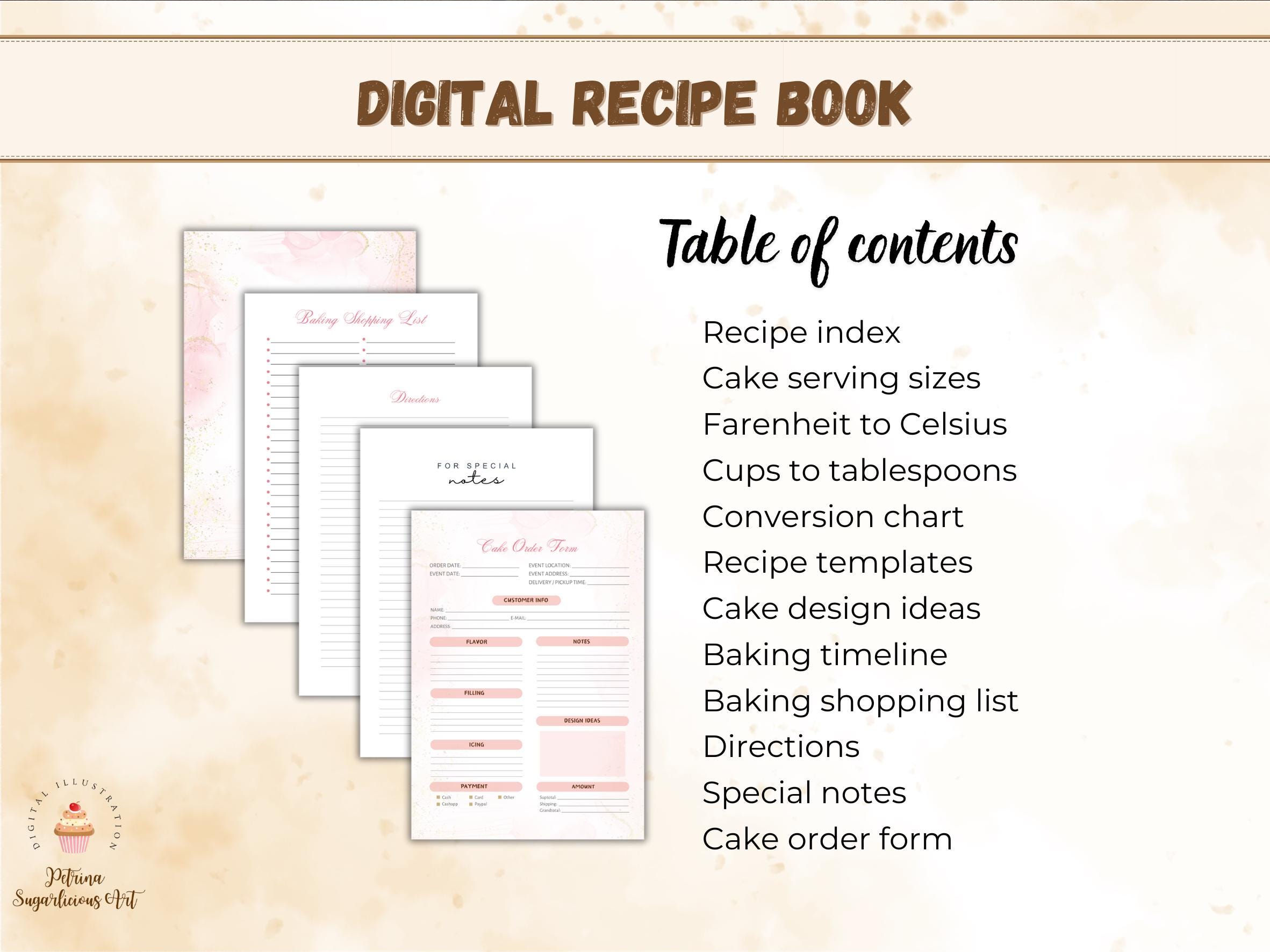 Printable Recipe Book Template | Custom Cookbook Pages | Baking Tips ...