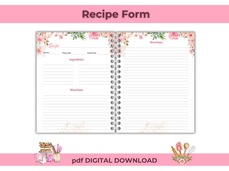 Printable Recipe Templates, Blank Digital Download Recipe Template ...