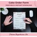 Printable Cake Order Form, Blank Digital Download Cake Order Form ...