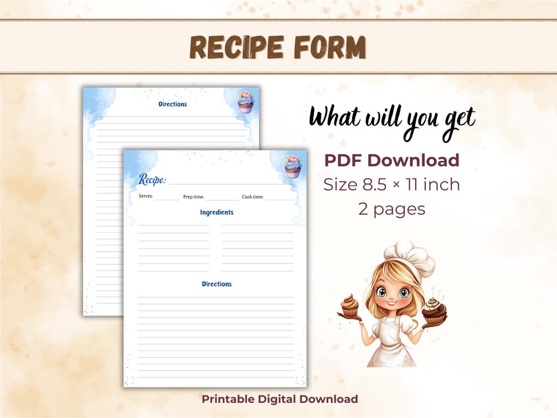 Printable Recipe Templates, Digital Download 8.5 X 11 Inch A4, Home ...