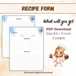 Printable Recipe Templates, Digital Download 8.5 X 11 Inch A4, Home ...