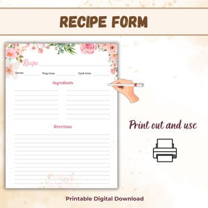 Printable Recipe Templates, Digital Download 8.5 X 11 Inch A4, Home ...