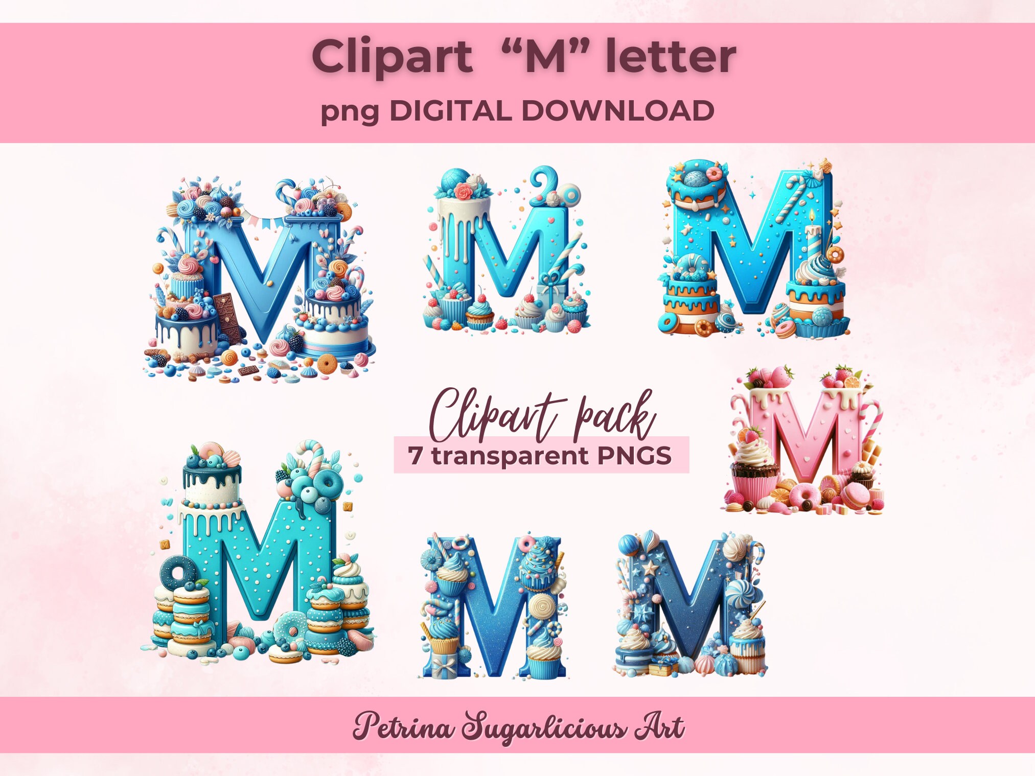 Letter M Clipart Set Birthday Party Clip Decorations Bakery Logo Png ...