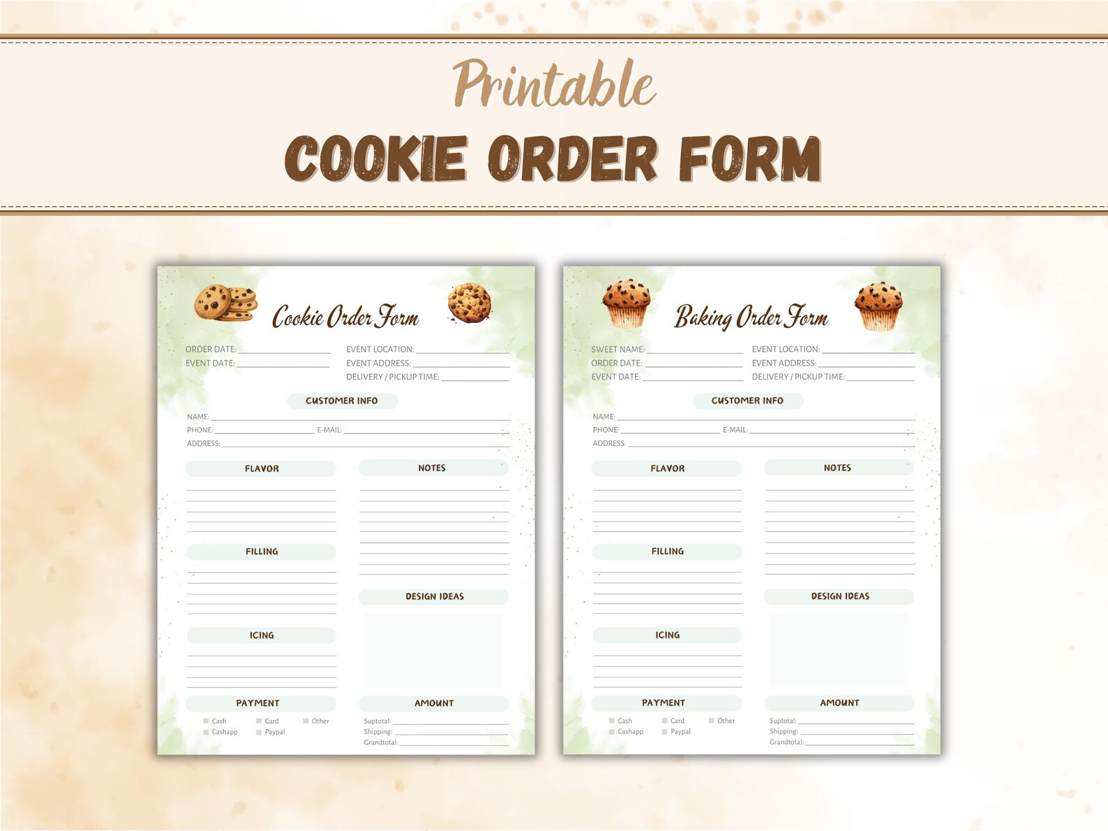 Cookie and Baking Order Form, Printable Cake Order Template, Digital ...