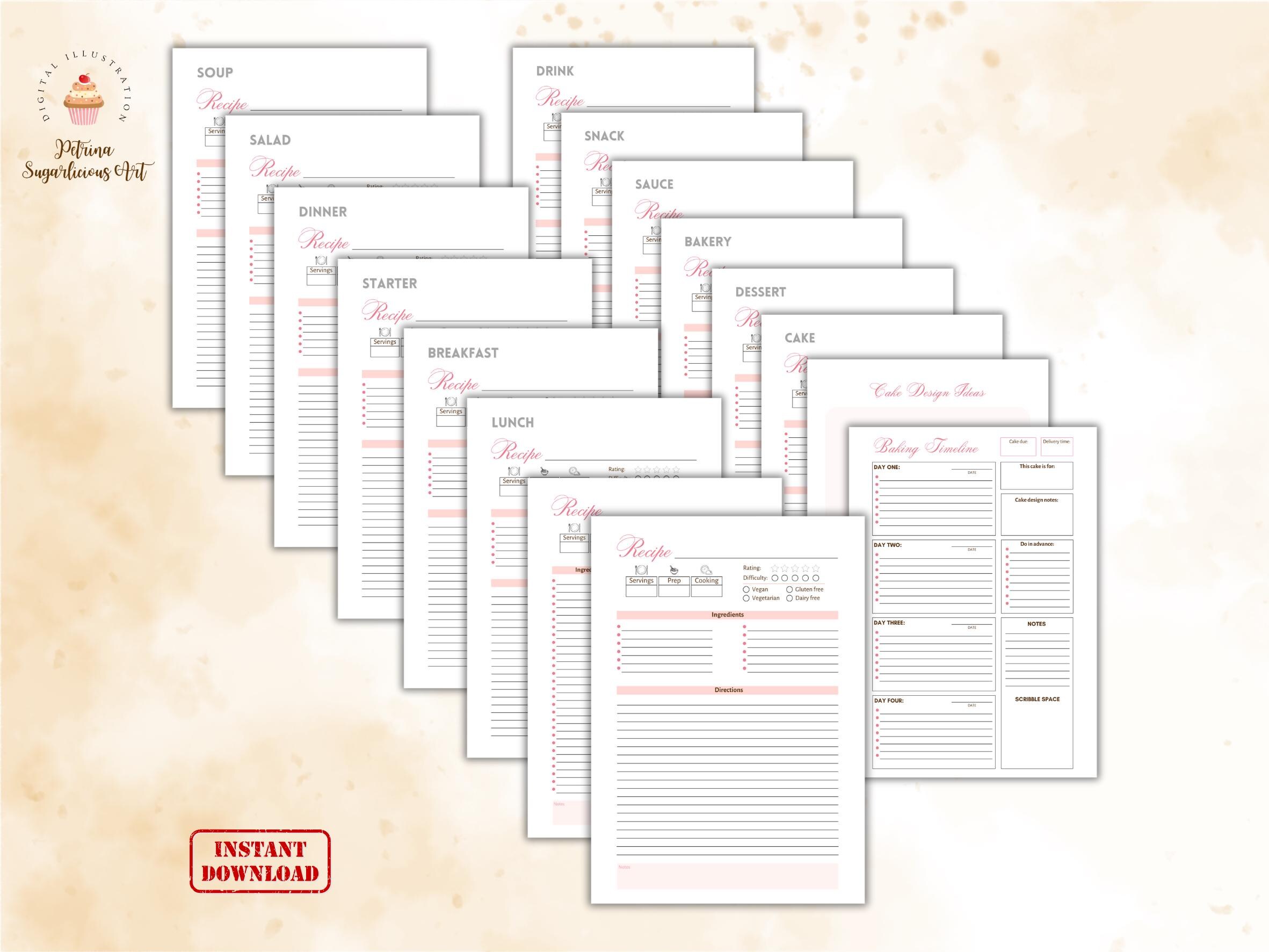 Printable Recipe Book Template | Custom Cookbook Pages | Baking Tips ...