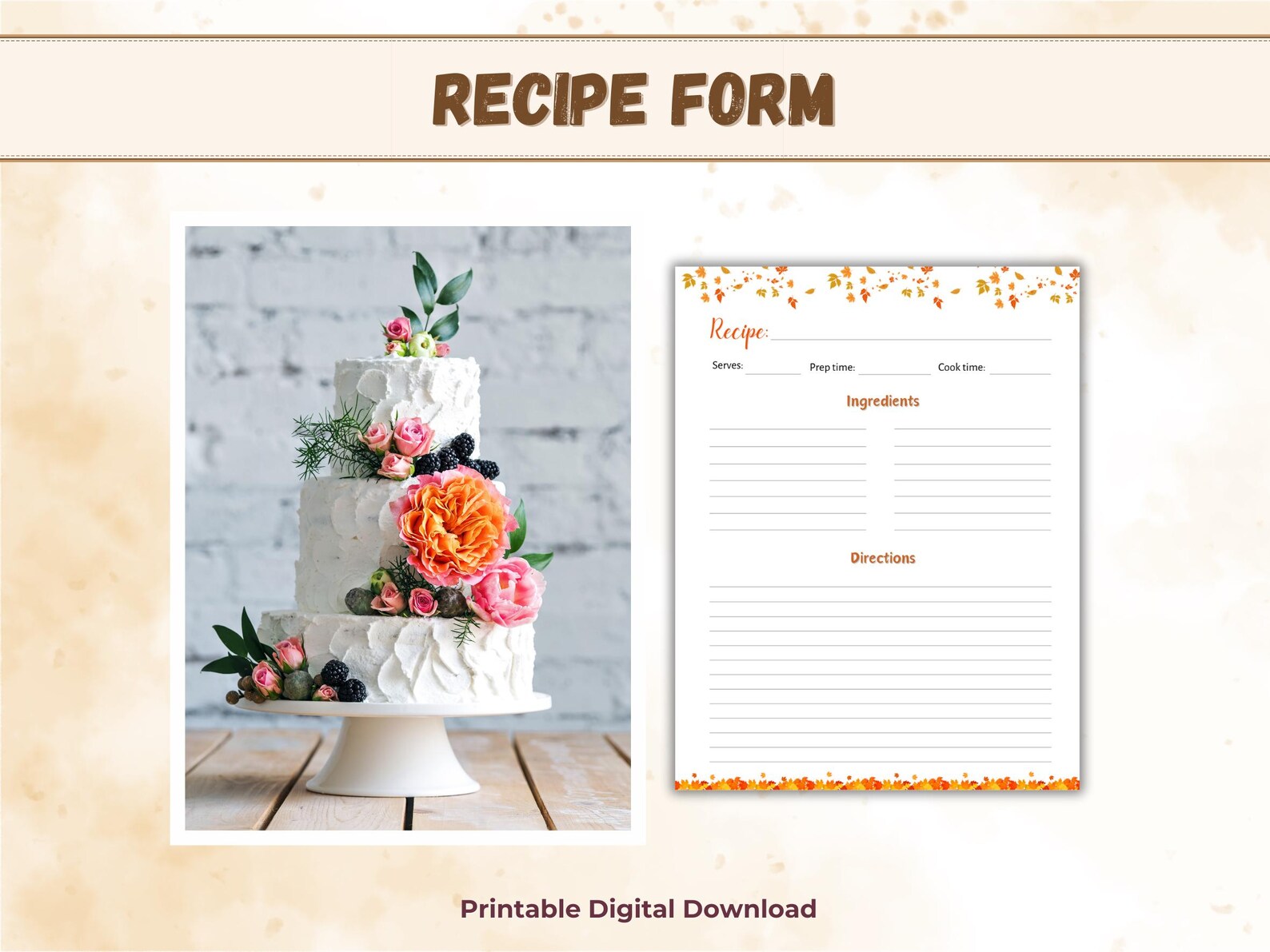 Autumn Printable Recipe Templates, Recipe Box, Recipe Template 8.5x11 ...