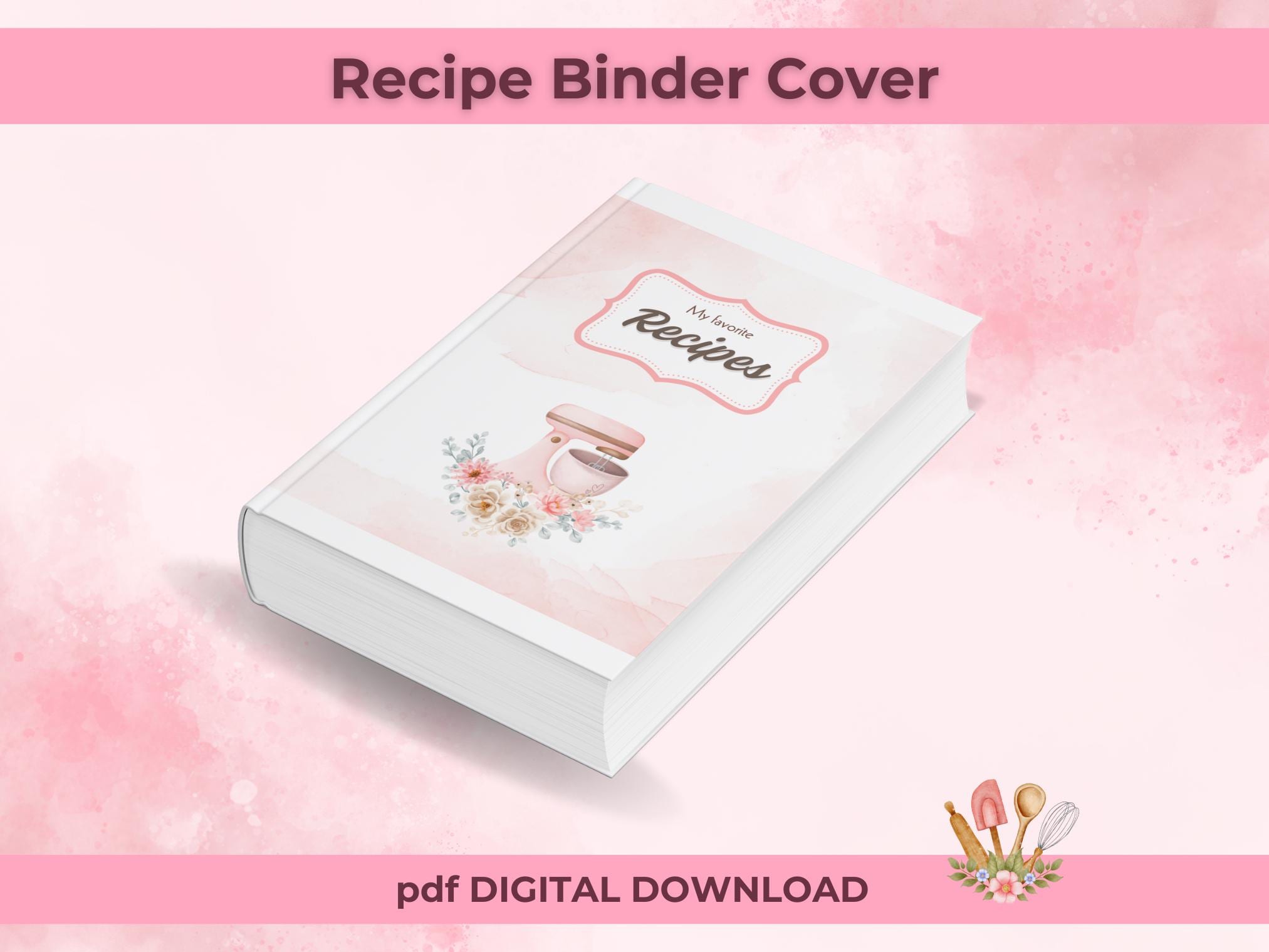 Printable Recipe Binder Cover, Recipe Binder, Recipe Box, Cake Order ...