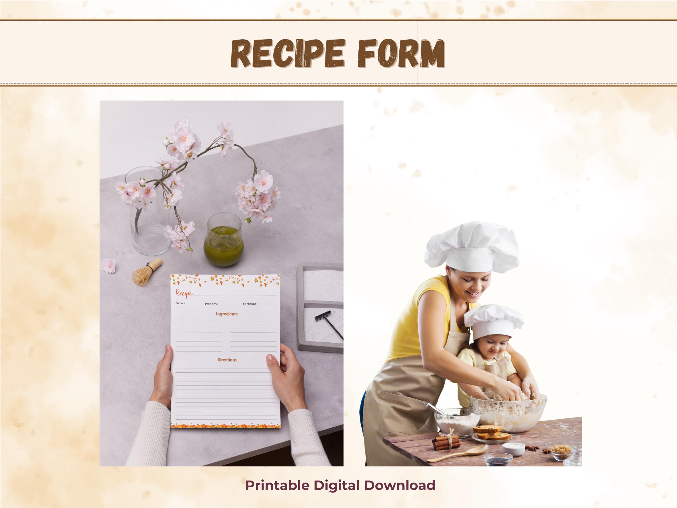 Autumn Printable Recipe Templates, Recipe Box, Recipe Template 8.5x11 ...