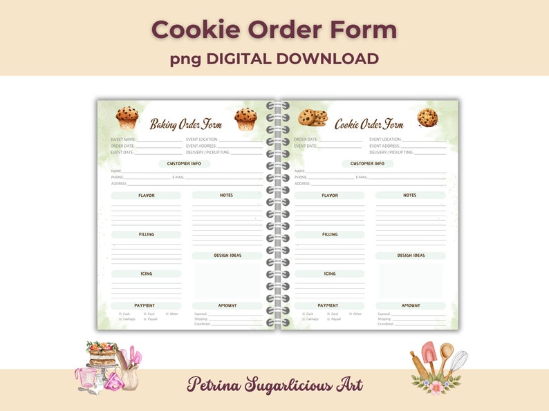 Cookie and Baking Order Form, Printable Cake Order Template, Digital ...