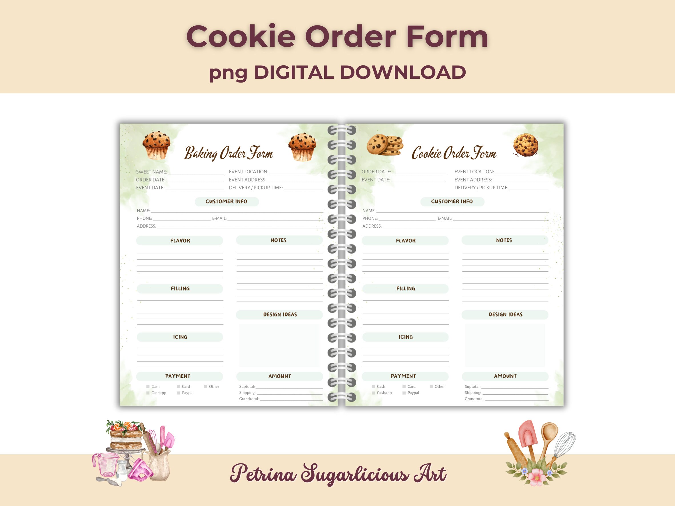 Cookie and Baking Order Form, Printable Cake Order Template, Digital ...