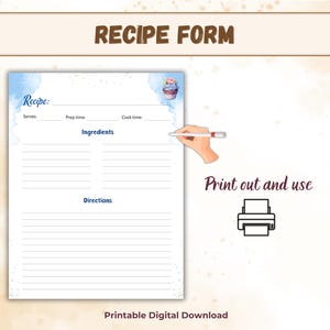 Printable Recipe Templates, Digital Download 8.5 X 11 Inch A4, Home ...