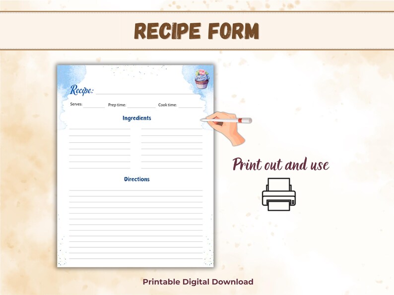 Printable Recipe Templates, Digital Download 8.5 X 11 Inch A4, Home ...