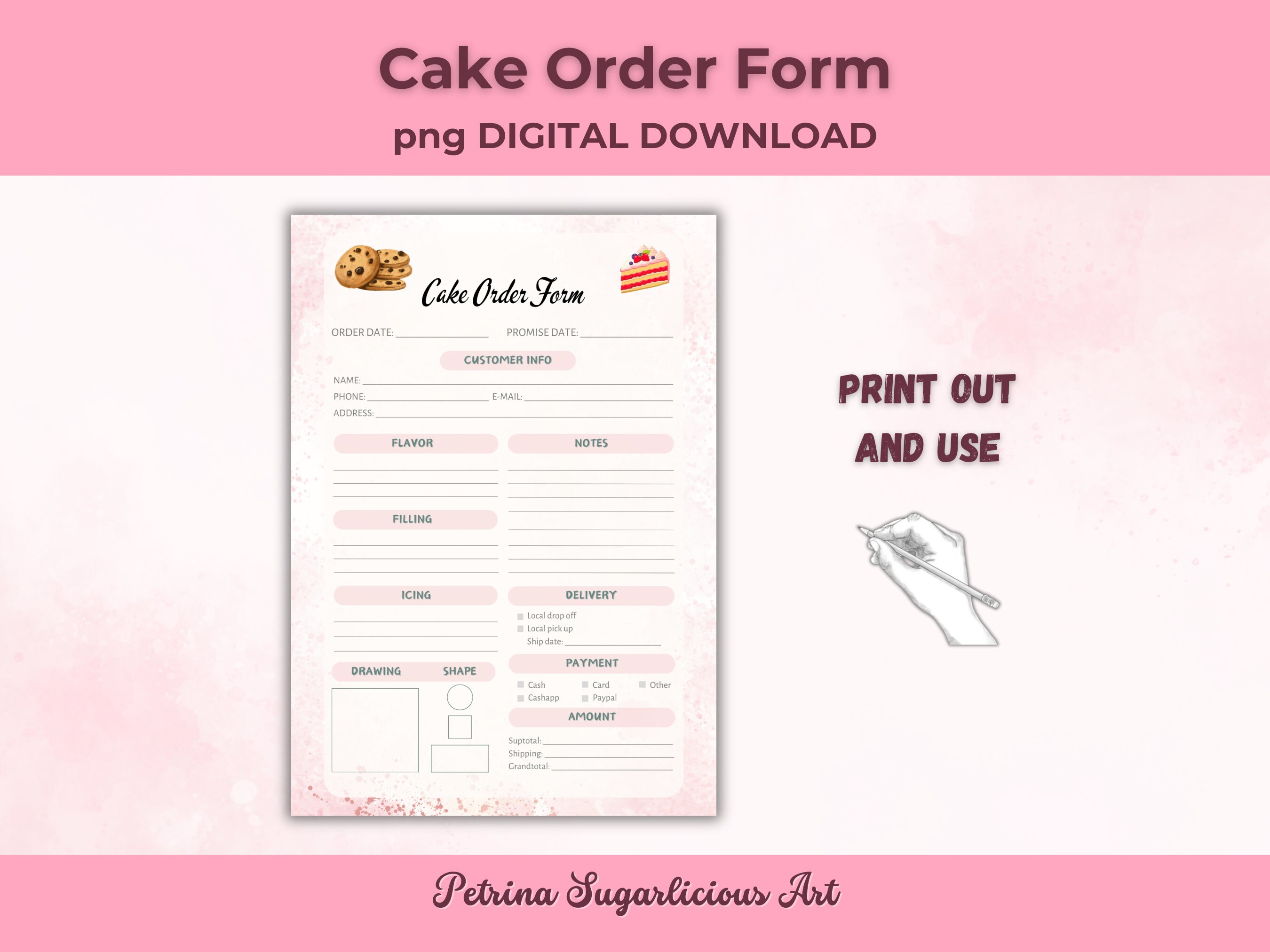 Printable Cake Order Form, Digital Download Template, 8.5 X 11 Inch A4 ...