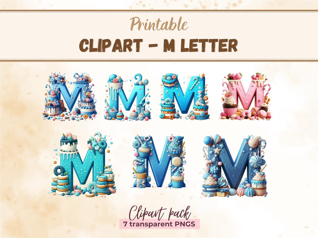 Letter M Clipart Set Birthday Party Clip Decorations Bakery Logo Png ...