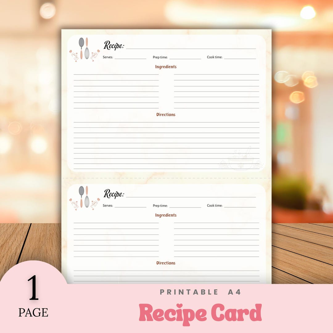 Printable Recipe Card | A4 Recipe Template With 2 Cards | Recipe Card ...
