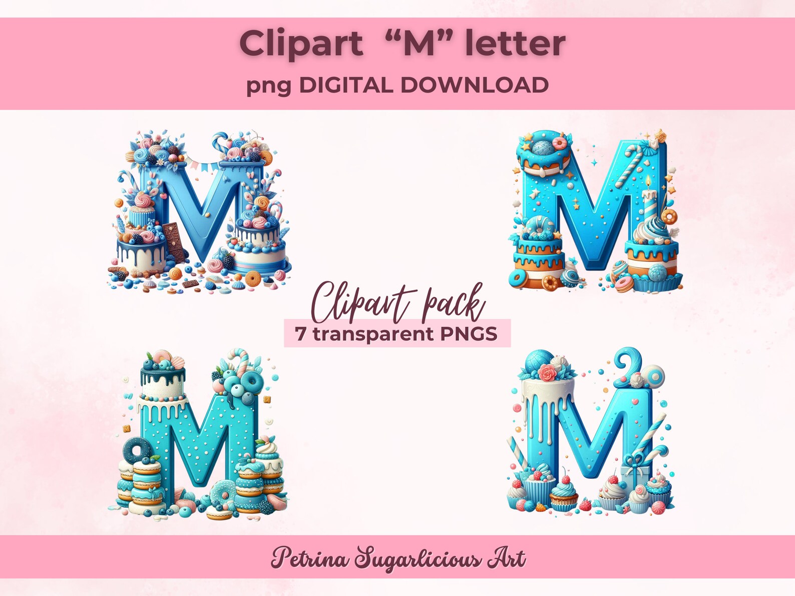 Letter M Clipart Set Birthday Party Clip Decorations Bakery Logo Png ...