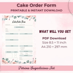Printable Cake Order Form, Blank Digital Download Cake Order Form ...