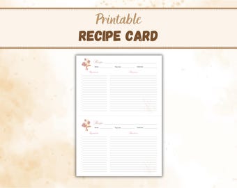 Printable Recipe Card | A4 Recipe Template With 2 Cards | Recipe Card ...