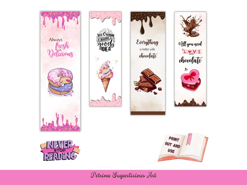 Sweets Chocolate Donat Ice Cream Reader Bookmarks, Digital Printable ...