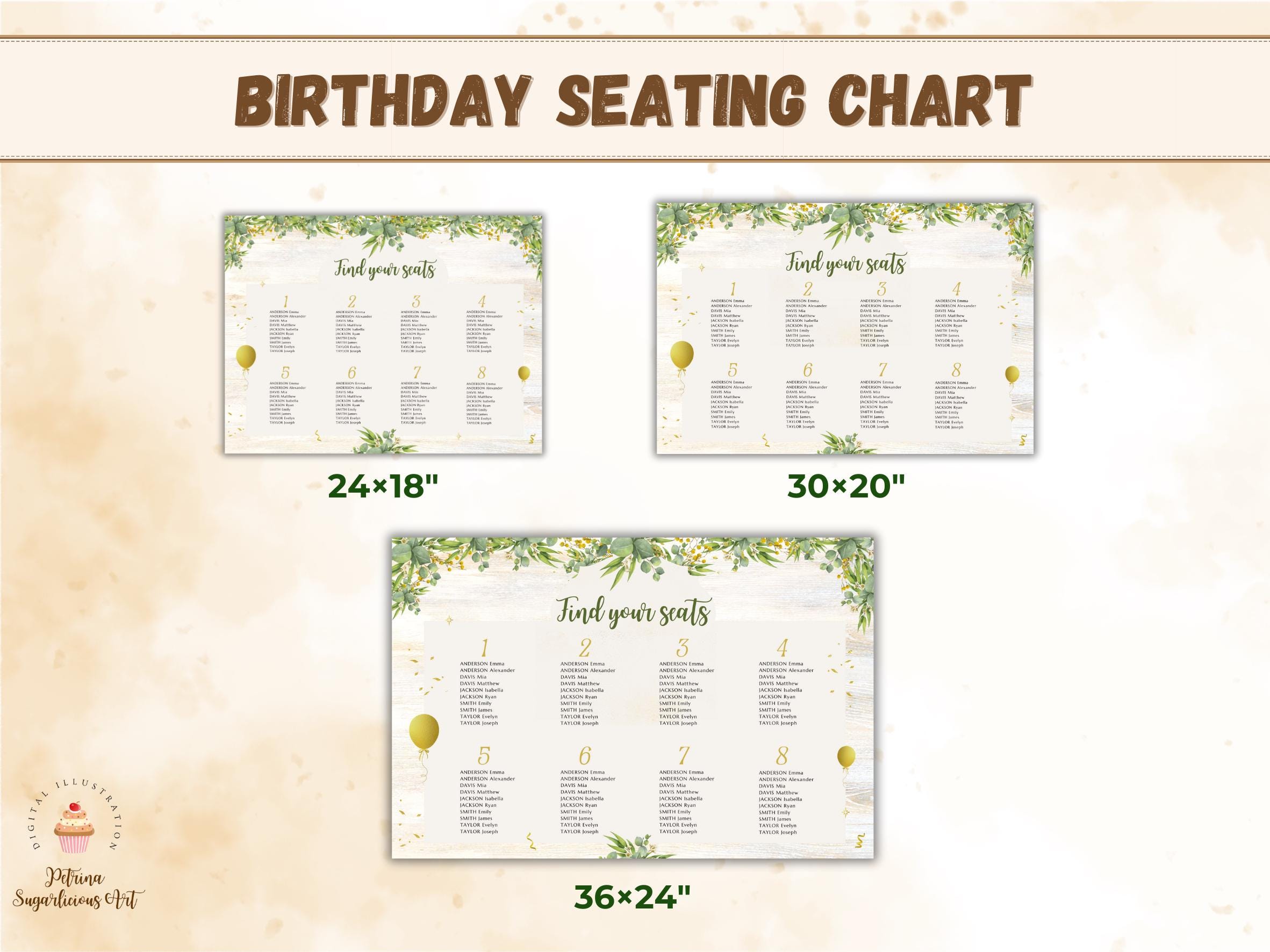 Editable Birthday Party Bundle | Seating Table, Welcome Chart, Table ...