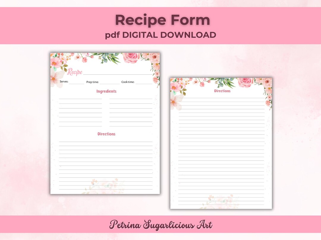 Printable Recipe Templates, Blank Digital Download Recipe Template ...