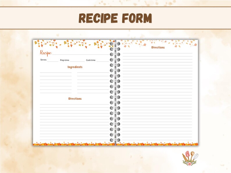Autumn Printable Recipe Templates, Recipe Box, Recipe Template 8.5x11 ...