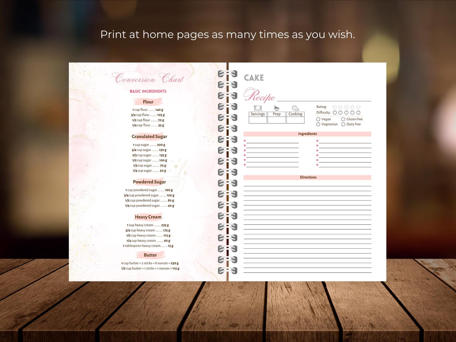 Printable Recipe Book Template | Custom Cookbook Pages | Baking Tips ...