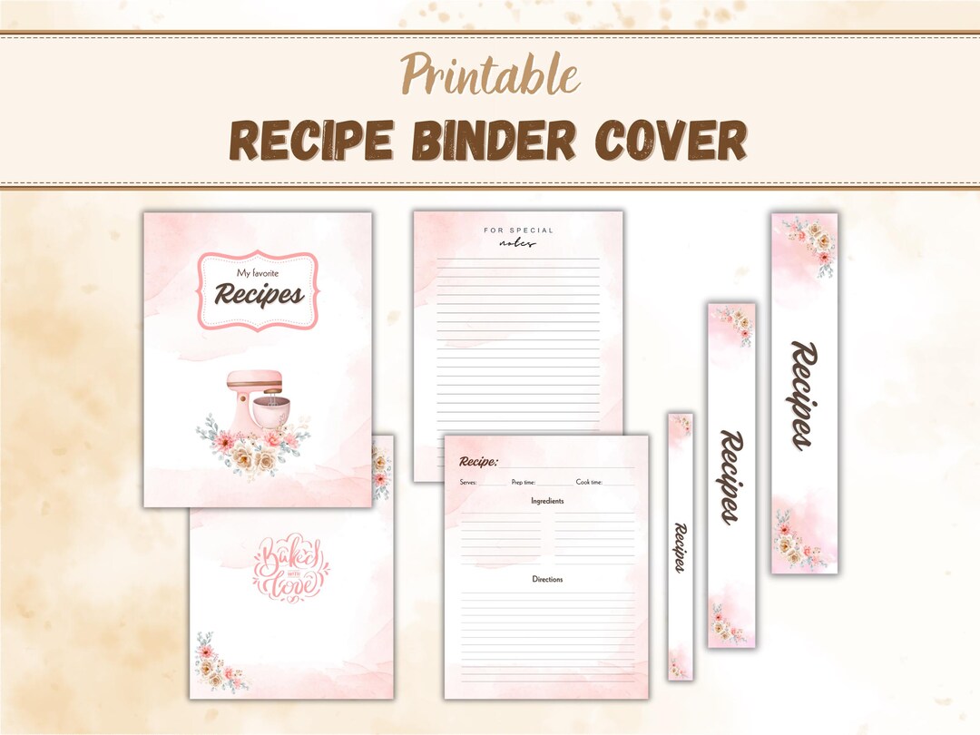 Printable Recipe Binder Cover, Recipe Binder, Recipe Box, Cake Order ...