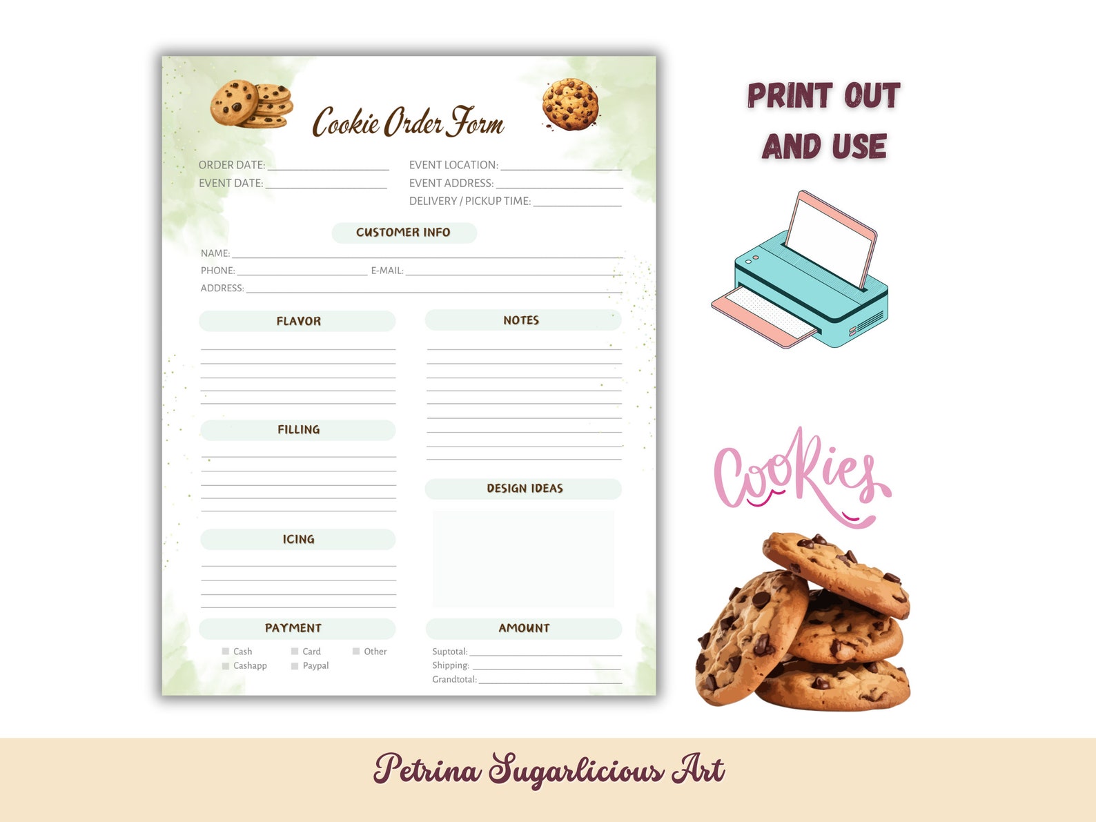 Cookie and Baking Order Form, Printable Cake Order Template, Digital ...