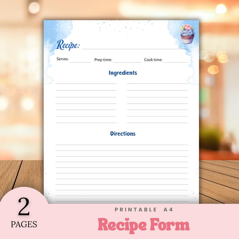 Printable Recipe Templates, Digital Download 8.5 X 11 Inch A4, Home ...