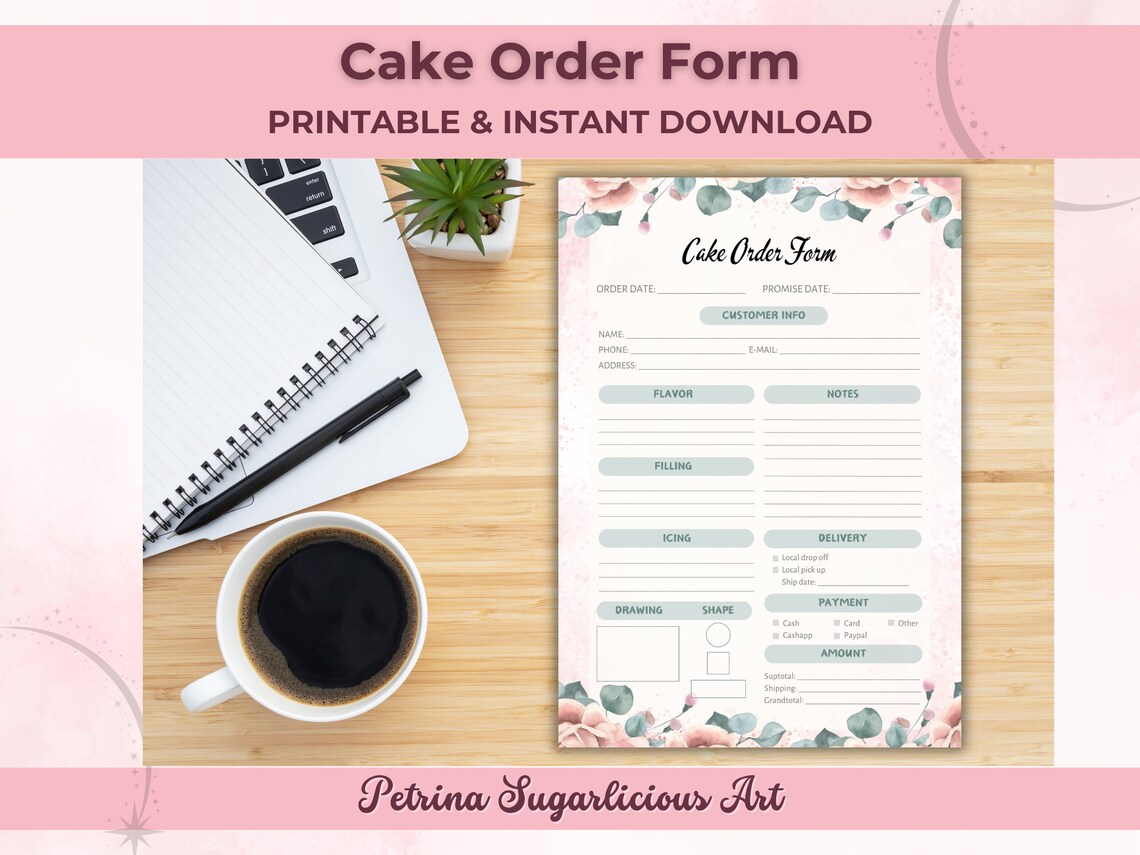Printable Cake Order Form, Blank Digital Download Cake Order Form ...