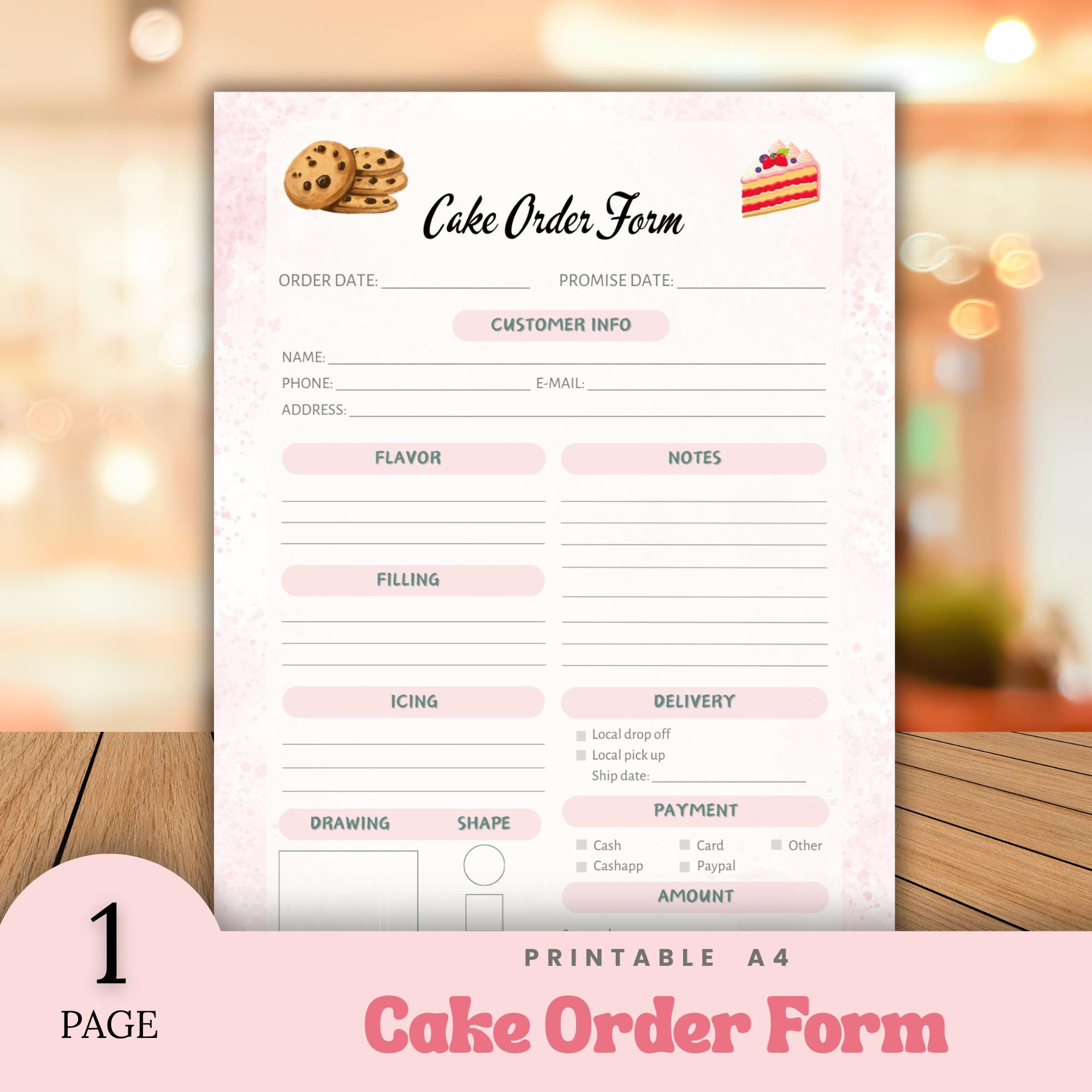 Printable Cake Order Form, Digital Download Template, 8.5 X 11 Inch A4 ...