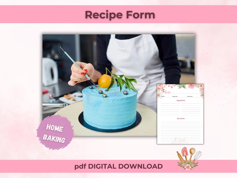 Printable Recipe Templates, Blank Digital Download Recipe Template ...