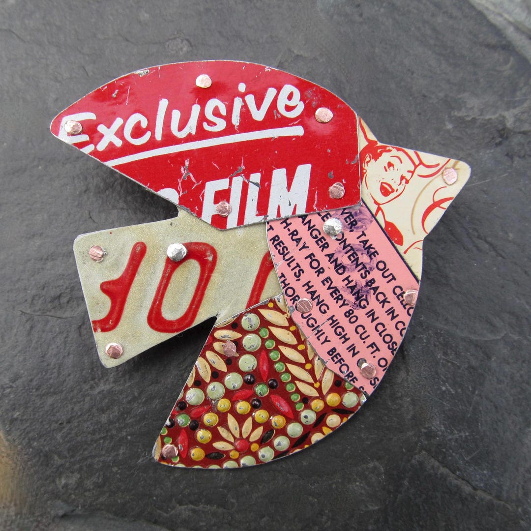Bird Brooch Riveted Vintage Tin Dove Pin Upcycled Old Advertising - Etsy