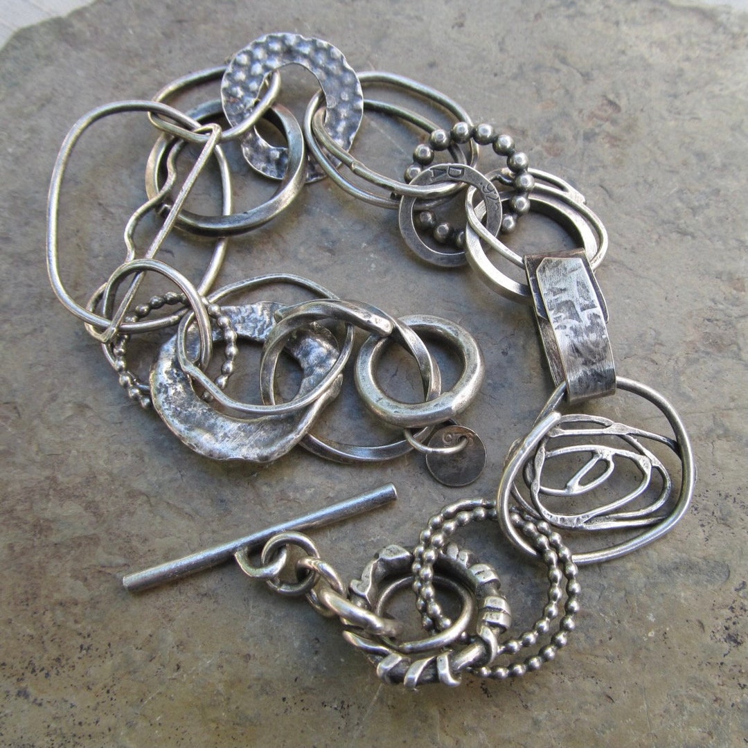 Chunky Funky Chain Link Bracelet Eclectic Sterling Silver Abstract ...