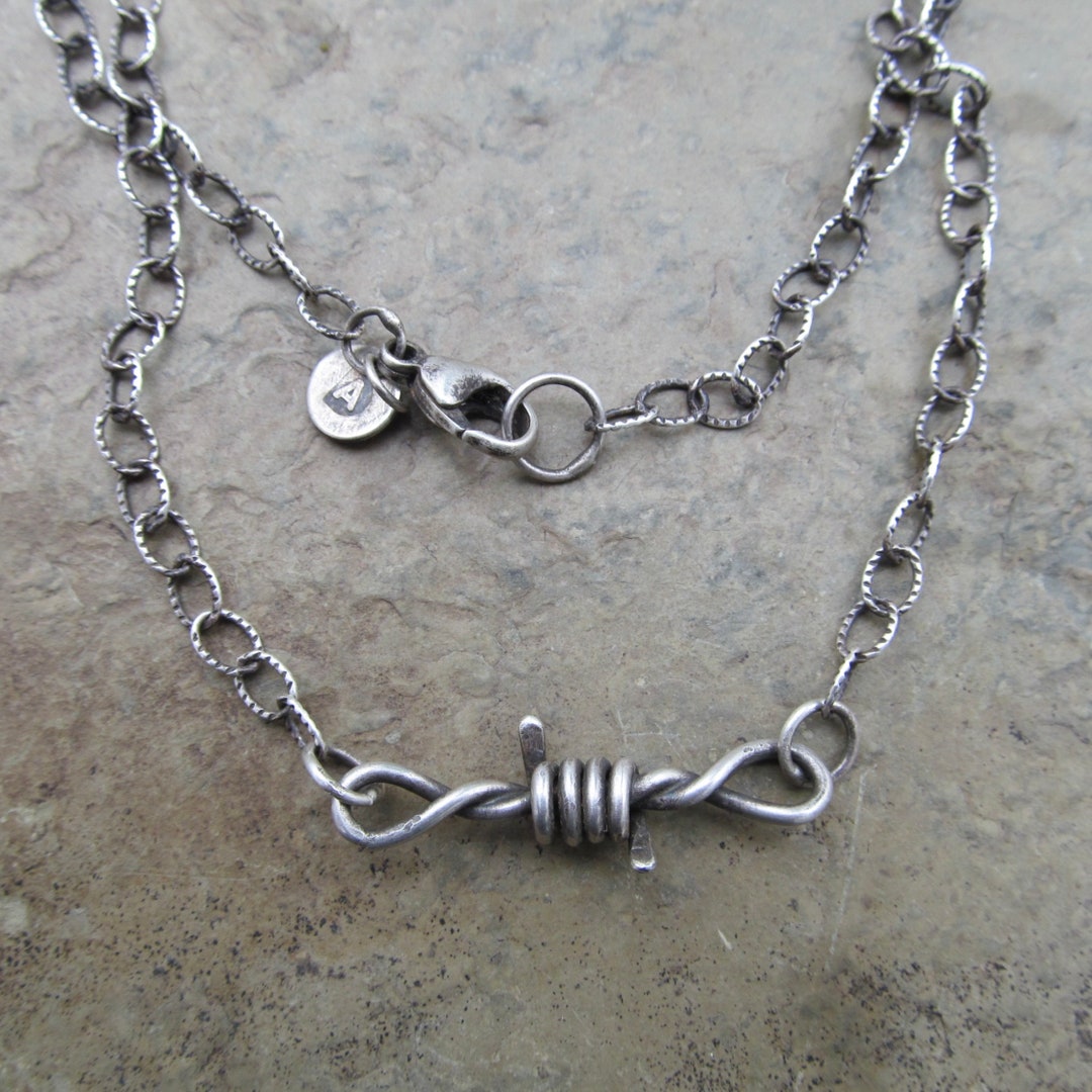 Men's Sterling Silver Barbed Wire Necklace Unisex Chain Punk Grunge ...