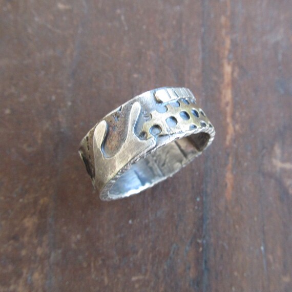 Items similar to Silver Mixed Metal Ring Womens Funky Boho Hippie RING ...
