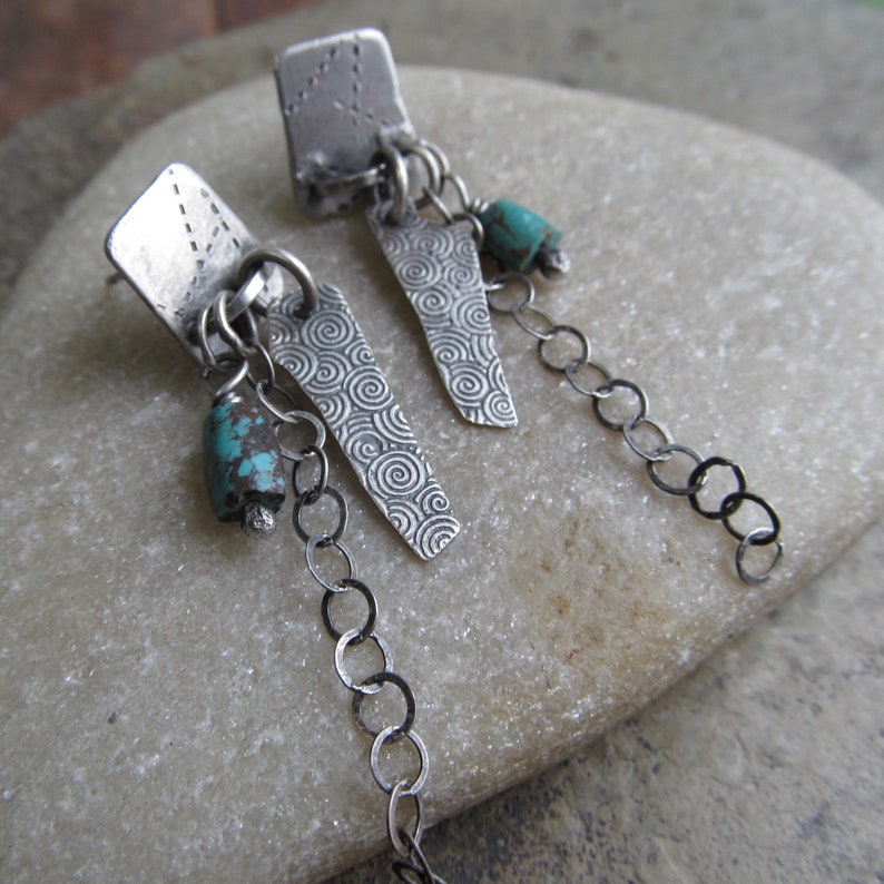 Rustic Turquoise and Silver Stud Earring Sterling Silver | Etsy