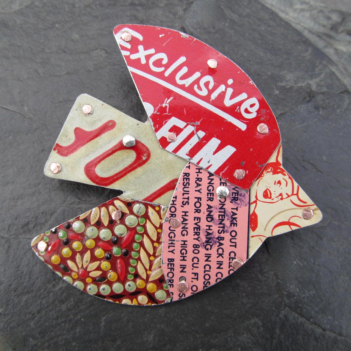 Bird Brooch Riveted Vintage Tin Dove Pin Upcycled Old Advertising - Etsy