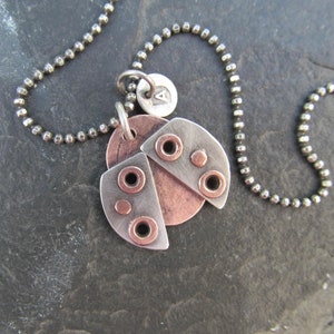 Sterling Silver Ladybug Necklace Rustic Mixed Metal Ladybug Pendant ...