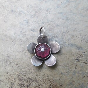 Sterling Silver Flower Charm Pink Ruby Daisy Pendant Rustic Rose ...