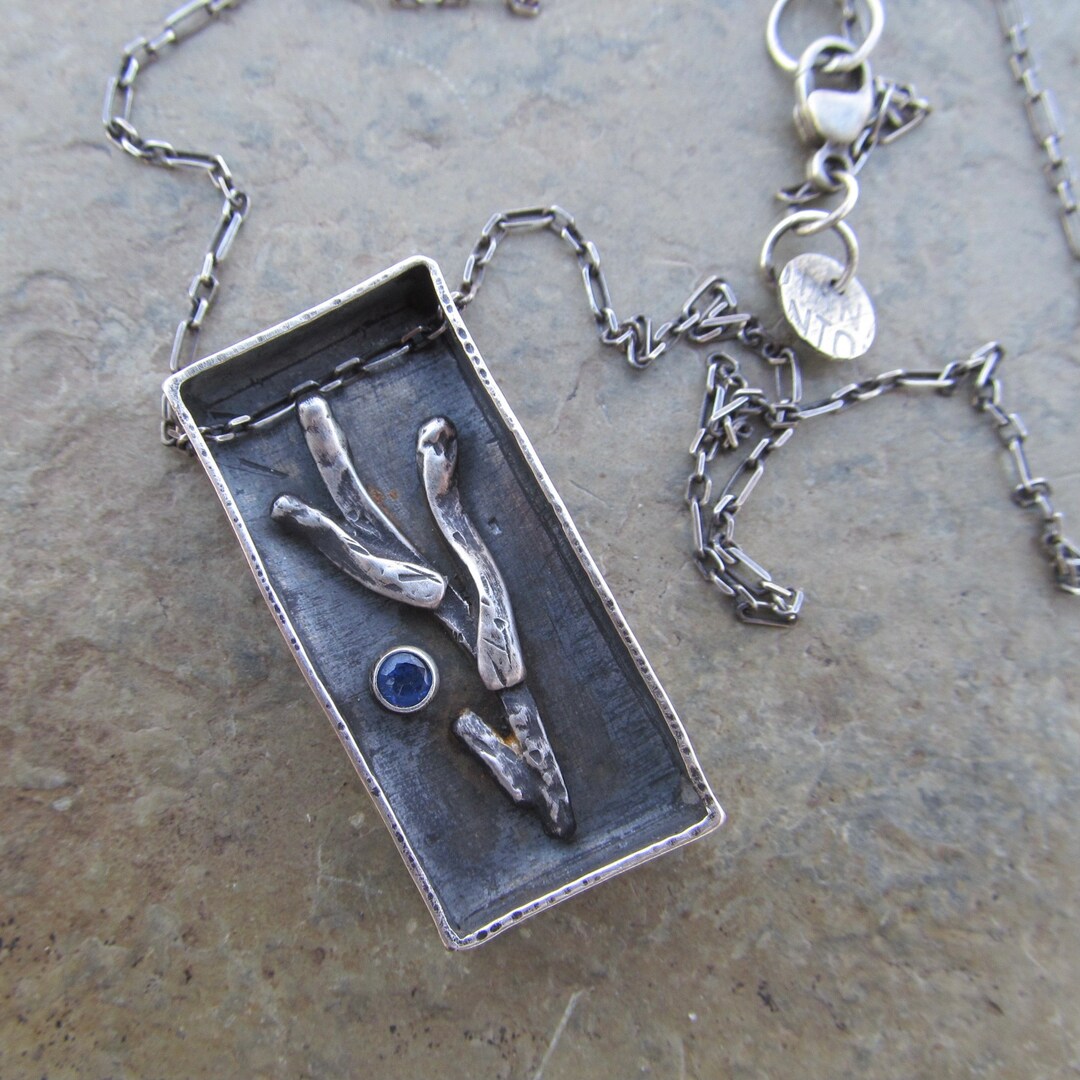 Shadow Box Necklace Sterling Silver Branch Blue Sapphire Gemstone ...
