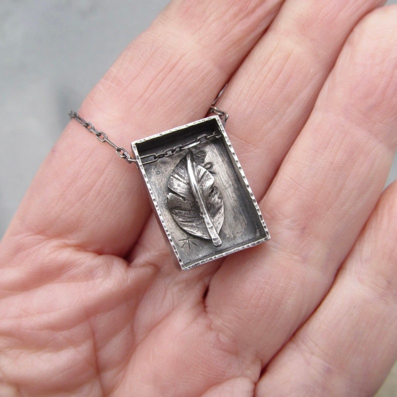 Shadow Box Necklace Sterling Silver Organic Framed Leaf - Etsy