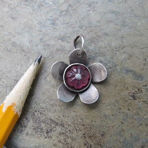 Sterling Silver Flower Charm Pink Ruby Daisy Pendant Rustic Rose ...