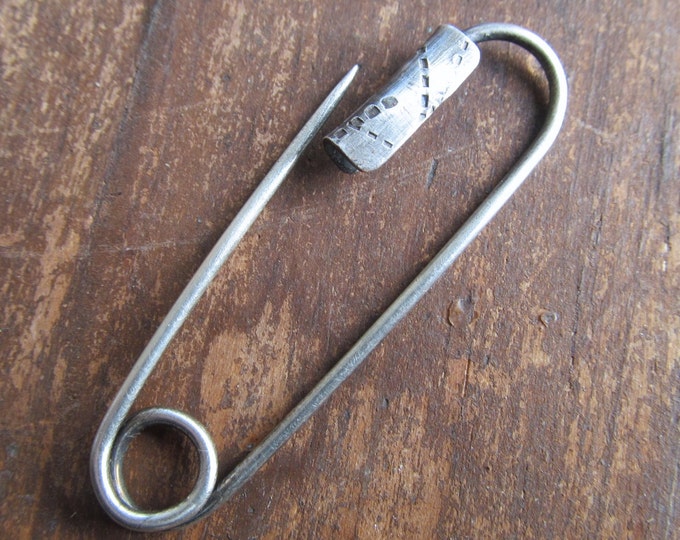 Sterling Silver Safety Pin Brooch Stamped Silver Brooch Safety Pin ...